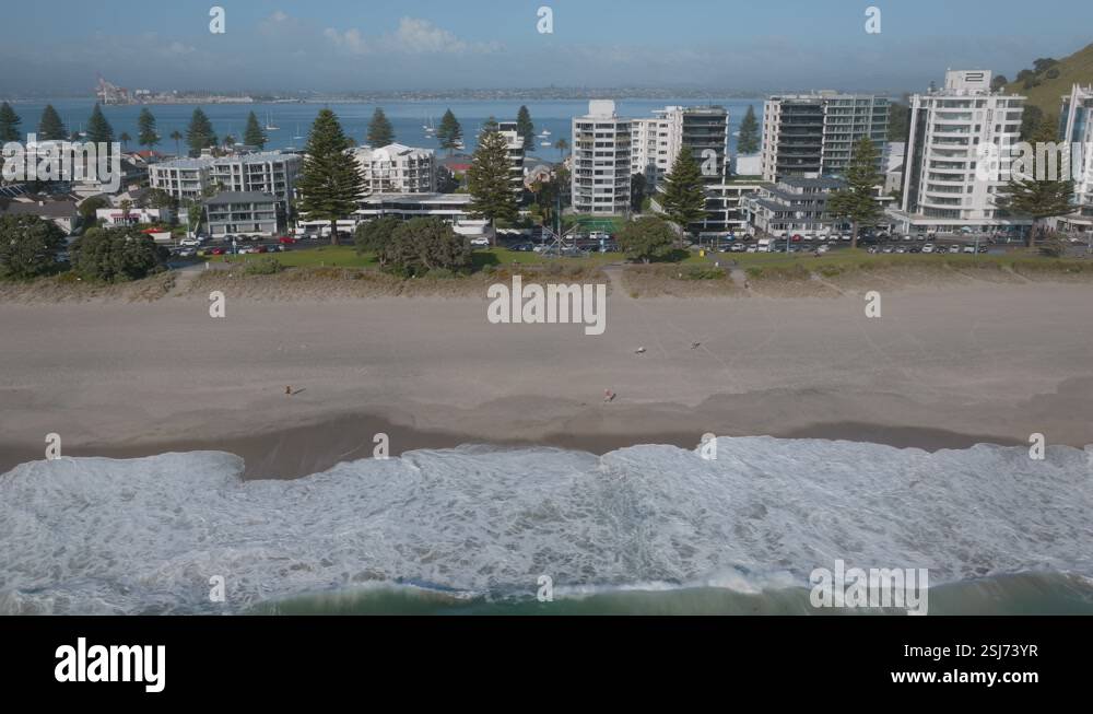 Aerial view of Mount Maunganui beachfront, Tauranga, New Zealand Stock ...