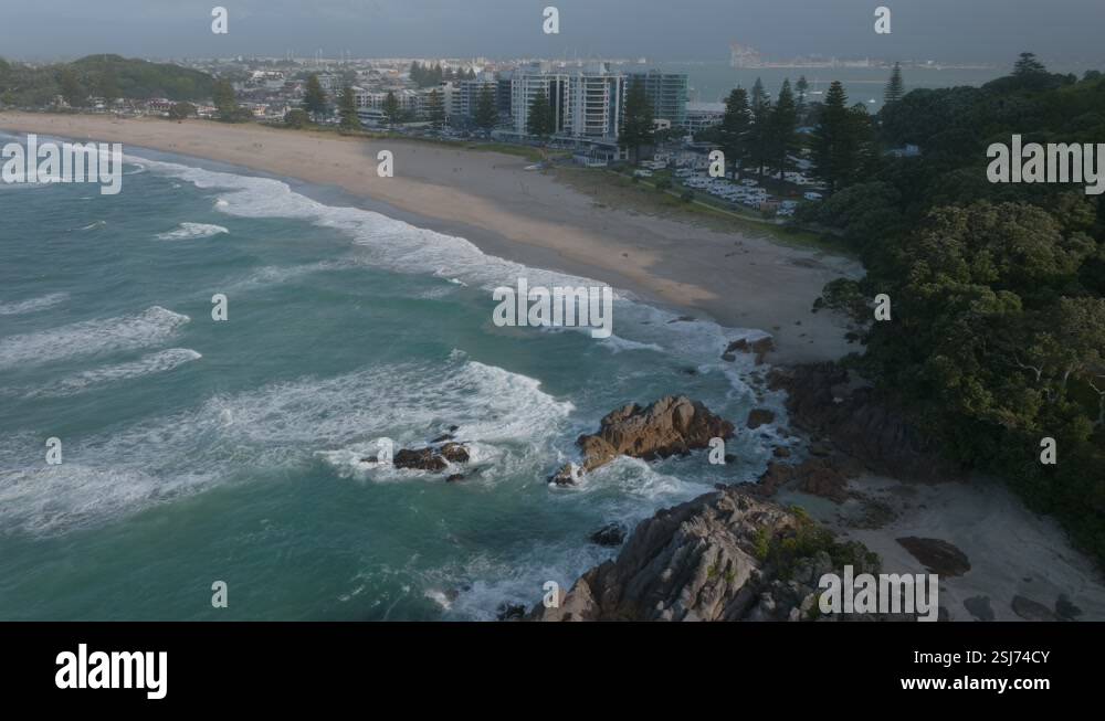 Aerial view of Mount Maunganui beachfront, Tauranga, New Zealand Stock ...