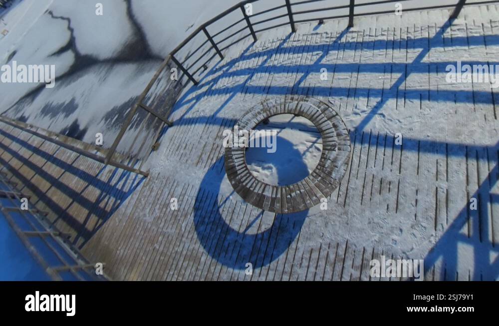 Dynamic Rolling Footage of The Bridge Trapped By The Ice Of A Frozen ...