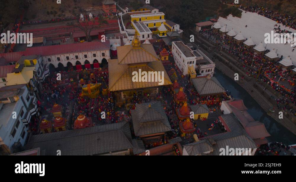 Golden hour drone footage of Kathmandu's Pashupatinath temple on Stock ...