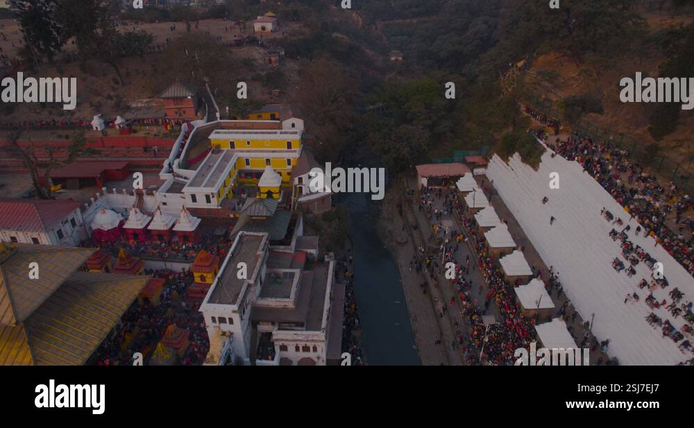 Golden hour aerial drone footage of Pashupatinath temple in Kathmandu ...