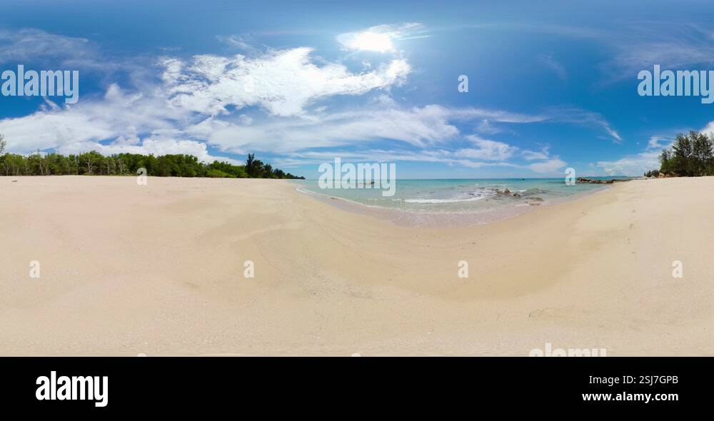 Sandy beach and blue ocean. VR 360 Stock Video Footage - Alamy