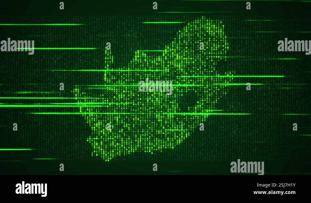 Futuristic Green Binary Digital Mosaic Grid Map Of South Africa Light ...