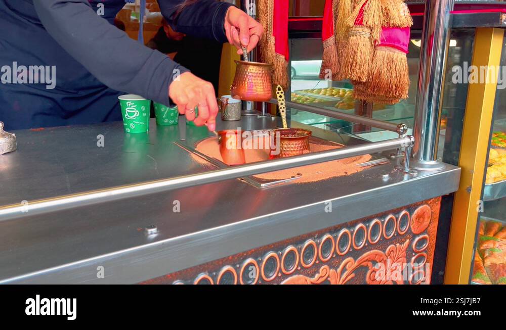 Traditional turkish coffee brewing process Stock Video Footage - Alamy