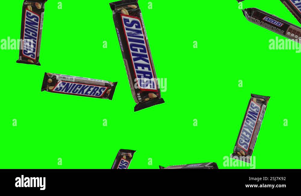 Snickers chocolate packets Falling on 4K Green Screen With Alpha Matte ...