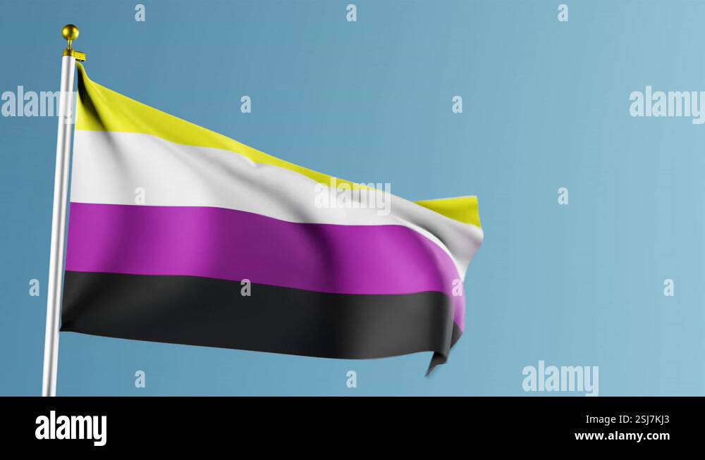 a video of Non-binary Pride Flag isolated against blue background; 3D ...