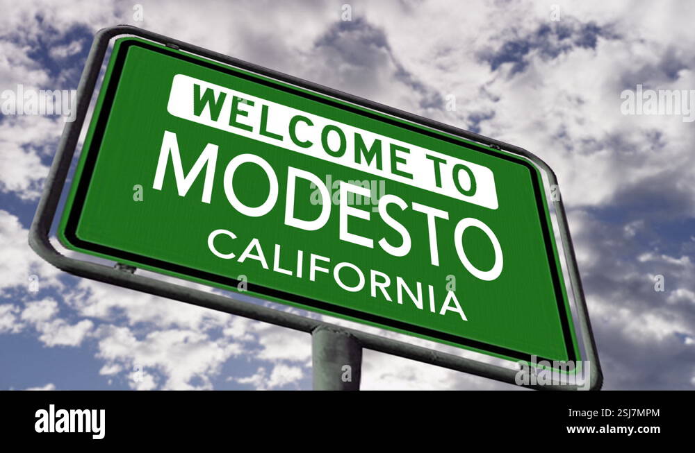 Welcome to Modesto, California. US City Road Sign Close Up Realistic 3D ...