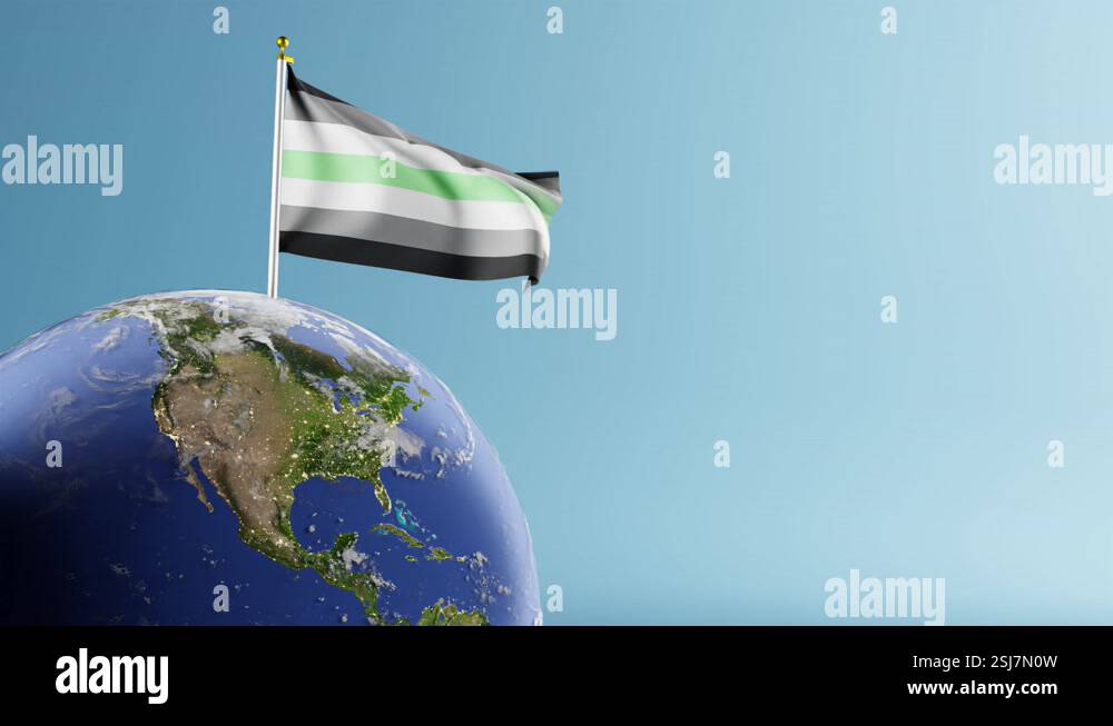 Agender (gender-neutral) flag waving against blue background, 3D render ...