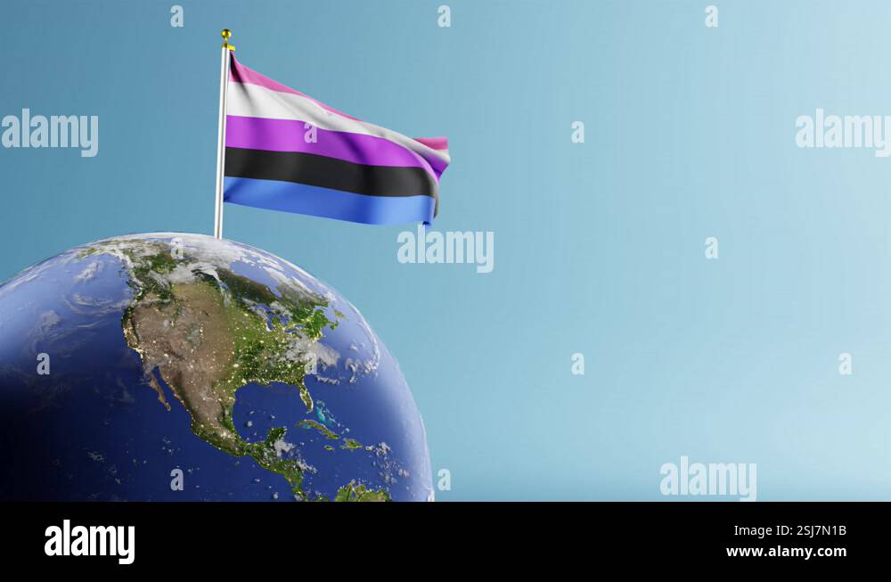 3D render of waving Gender Fluid Pride Flag against blue background ...