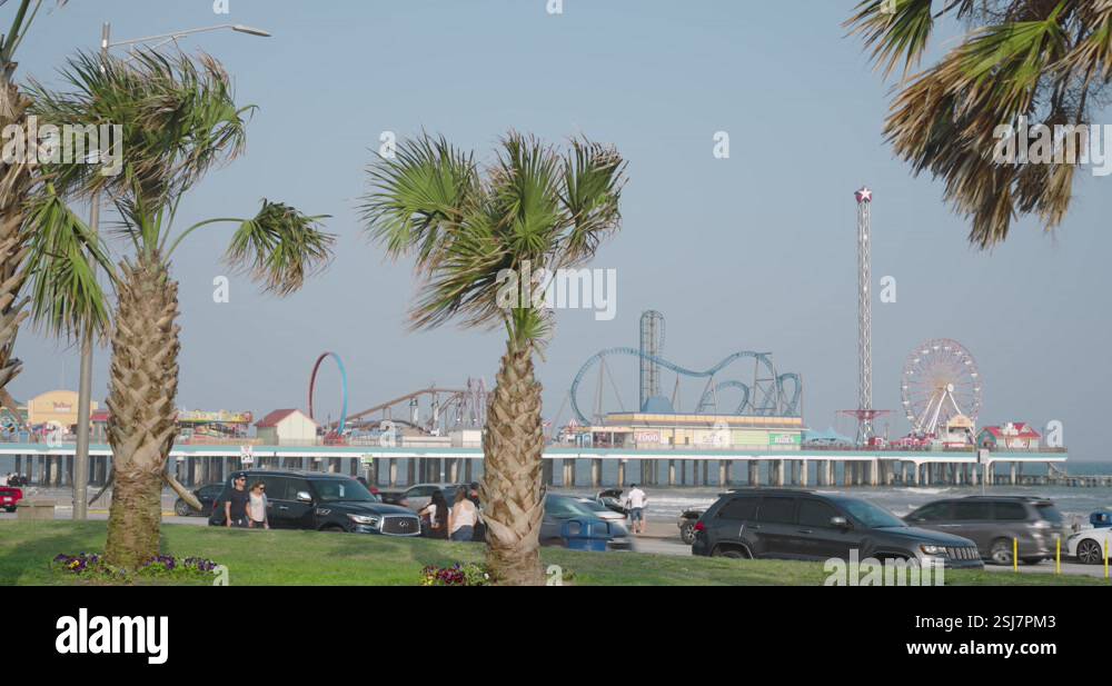Establishing shot of Galveston beach in Galveston, Texas Stock Video ...