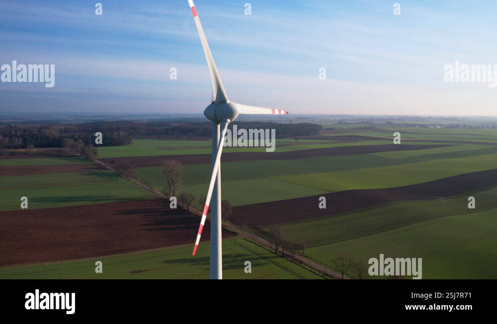 One Large Wind Turbine, Spinning Blades of Industrial Windmill in ...