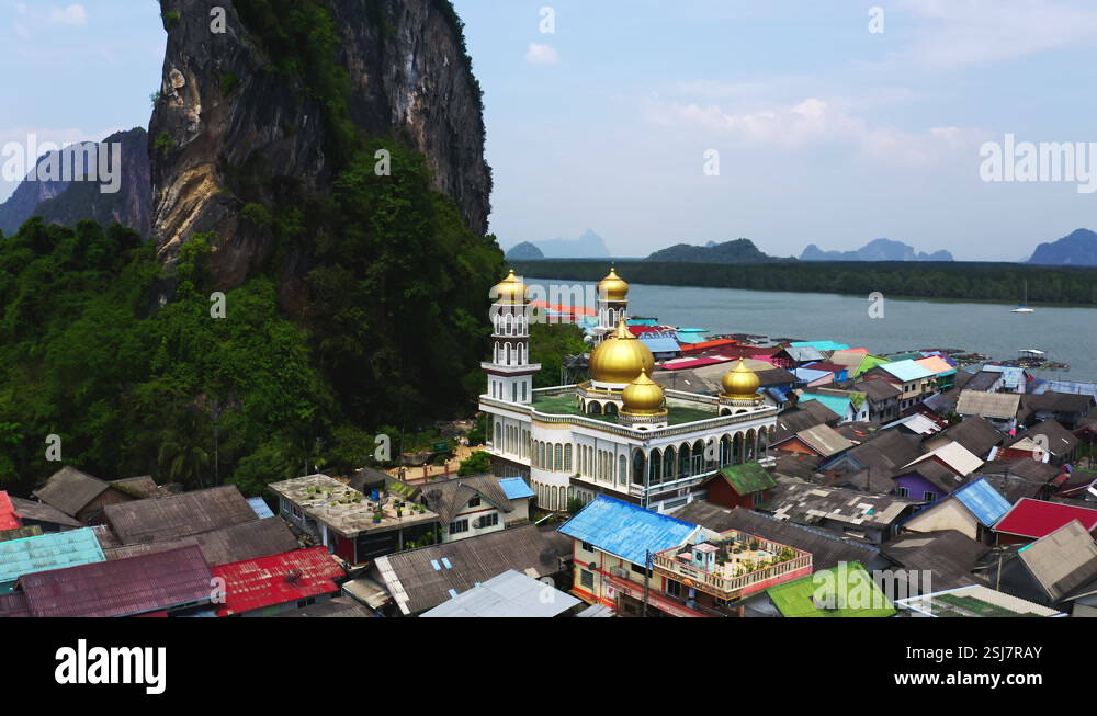 Mosque with golden spires, Ko Panyi island floating village, Thailand ...