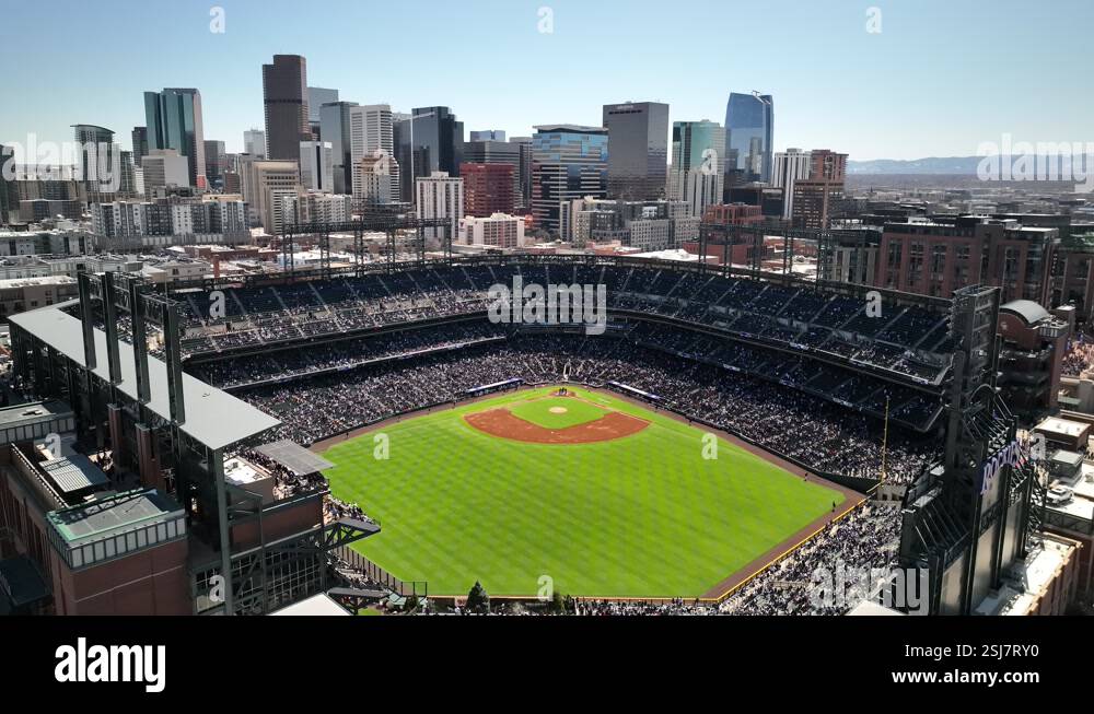 Coors Field baseball stadium, Denver city skyline background, static ...