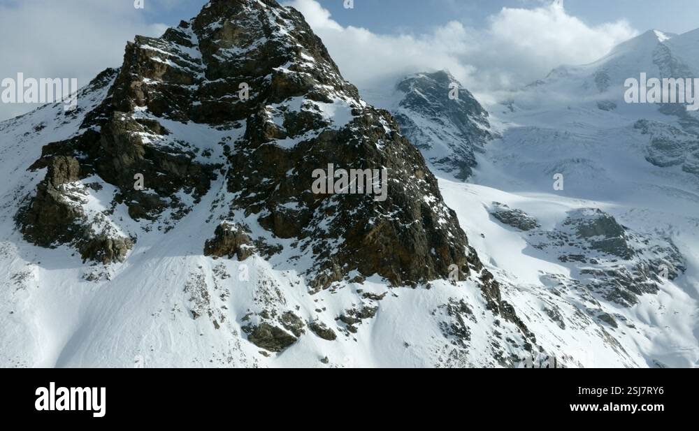 Pan-up drone video of the Diavolezza glacier in Switzerland Stock Video ...