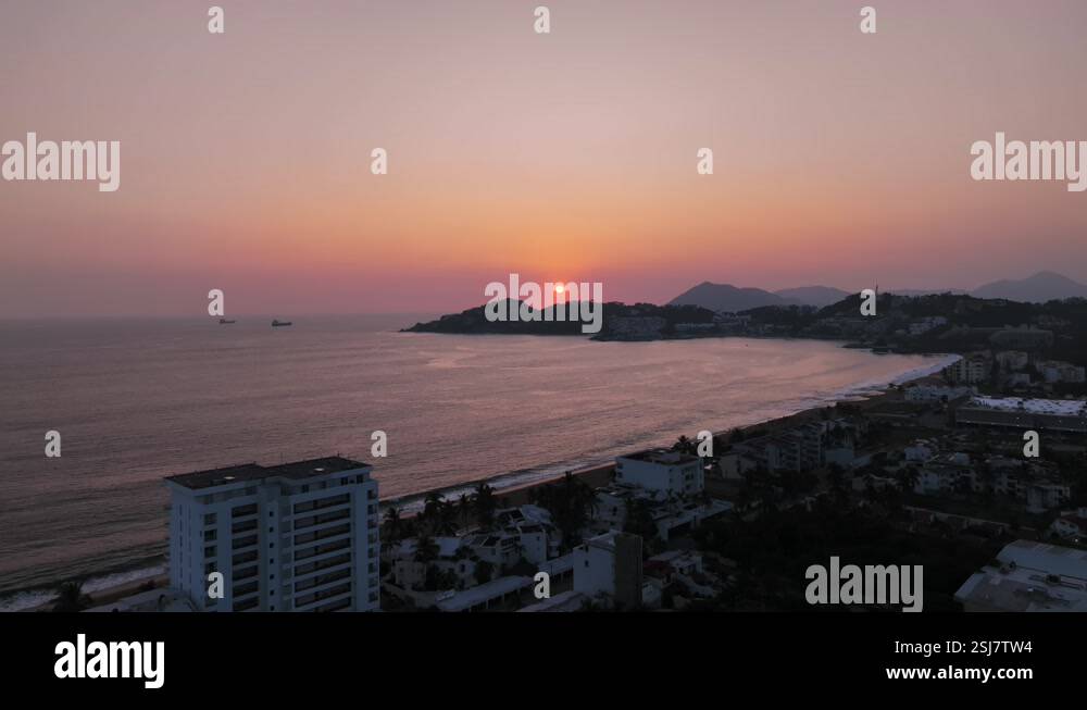 Scenic Sunset On Manzanillo Bay In Colima, Mexico At Santiago Peninsula ...