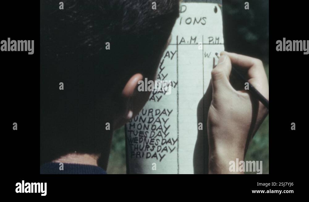 1950s: Handwritten chart of Wind Directions. Boy fills in data for ...
