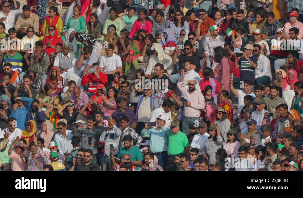 Crowd of Indian People in Watching the Wagah Border Ceremony in ...