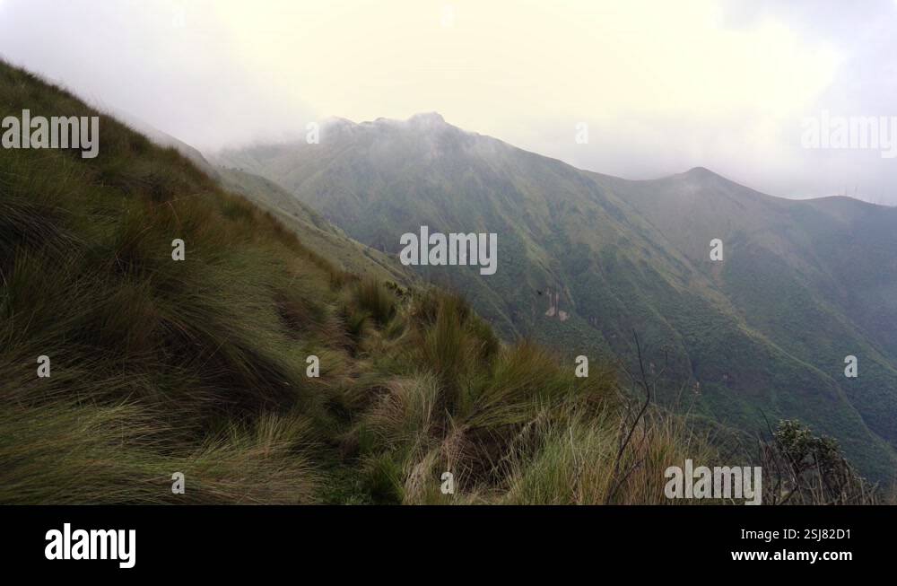Beautiful view of the volcanoes from the top of the Pichincha volcano ...