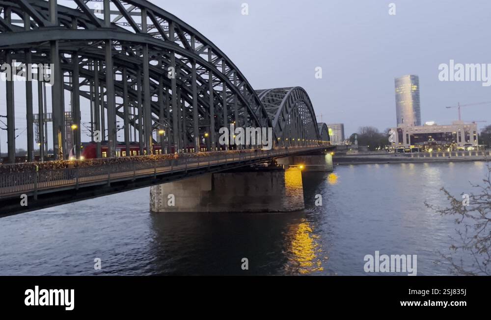 Cologne railway bridge in the direction of Cologne Deutz Stock Video ...