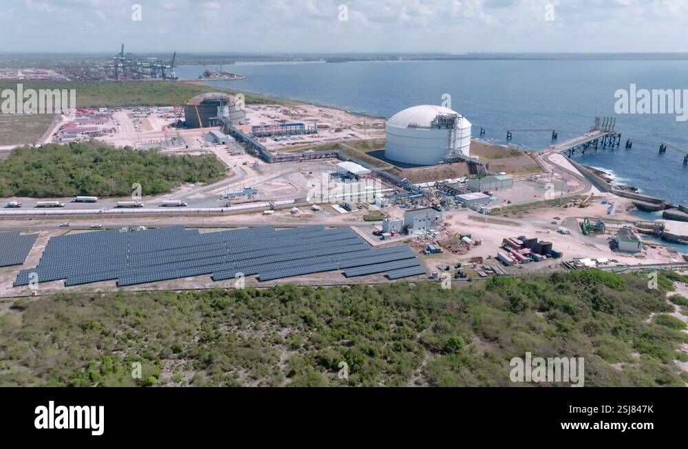 Aerial view of private industrial port named AES ANDRES with modern ...