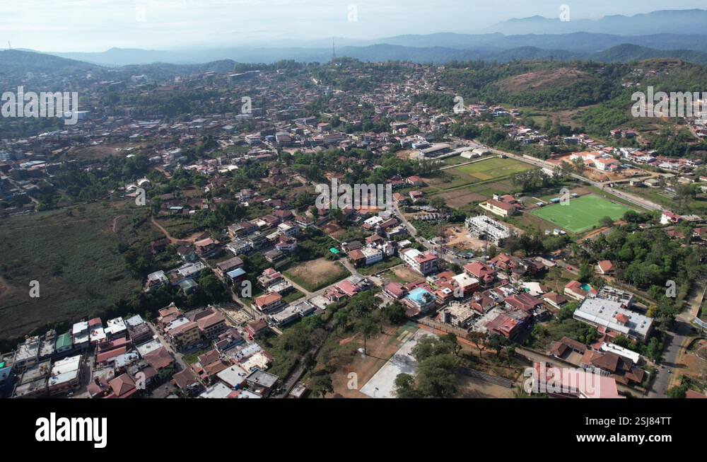 Entire madikeri town in a aerial view. it’s known for the Raja’s Seat ...