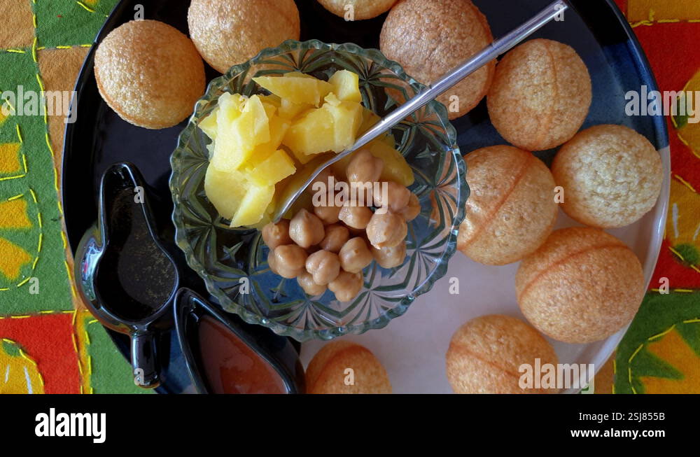 Indian food famous panipuri fried cruspy ball eat with potatoes and ...