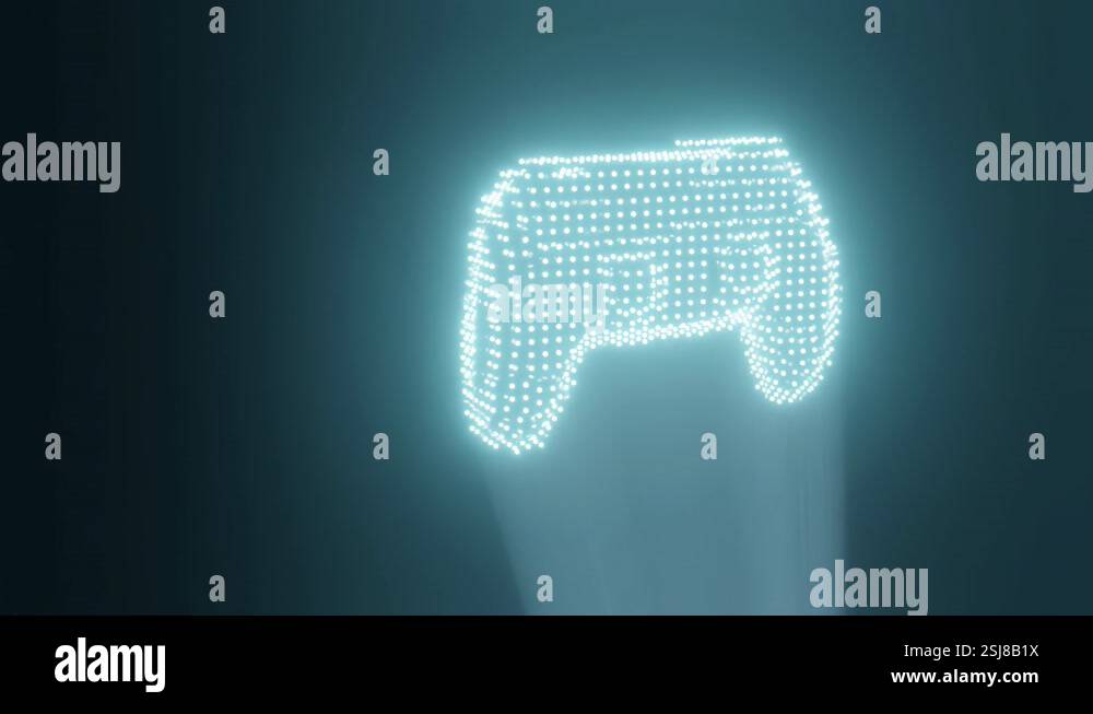 Hologram of computer generated game controller image on black ...