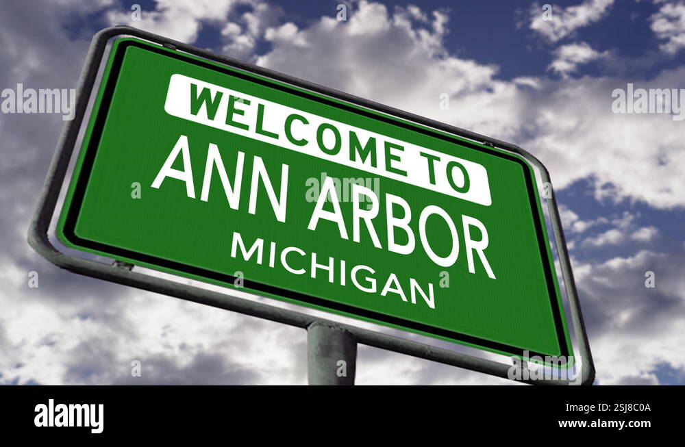 Welcome to Ann Arbor, Michigan, US City Road Sign Close Up Realistic 3D ...
