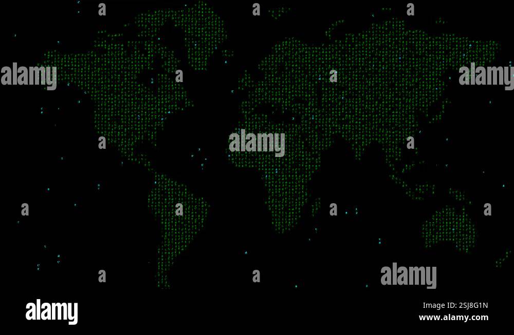 World map Matrix code motion graphics with plain black background Stock ...