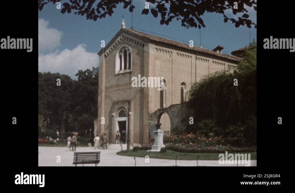 Italy 1940s: People walk into church building. People walk out of ...