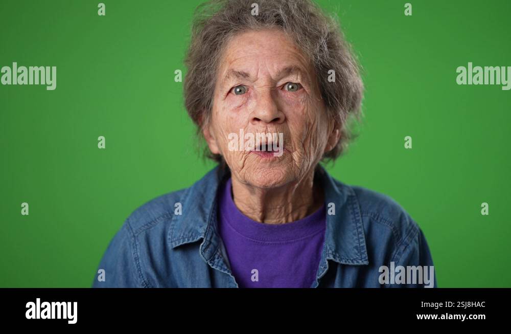 Closeup slow motion funny toothless portrait of elderly senior old ...