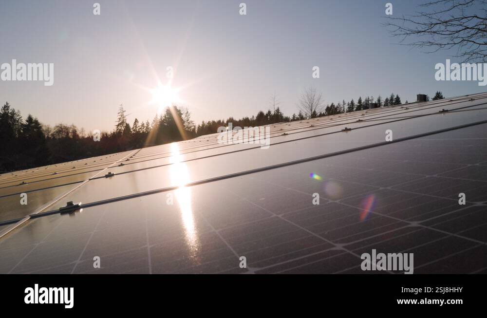 Solar panel installation with sunlight shining, solar power plant ...