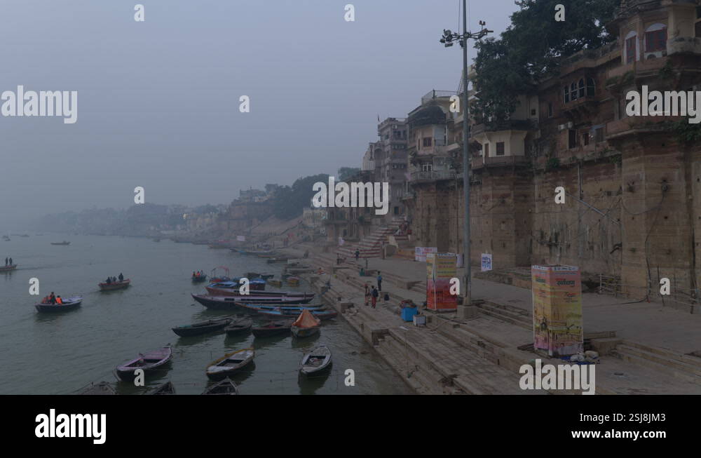 Ghats along Ganges River (Ganga) in Varanasi, India in a Morning (Real ...