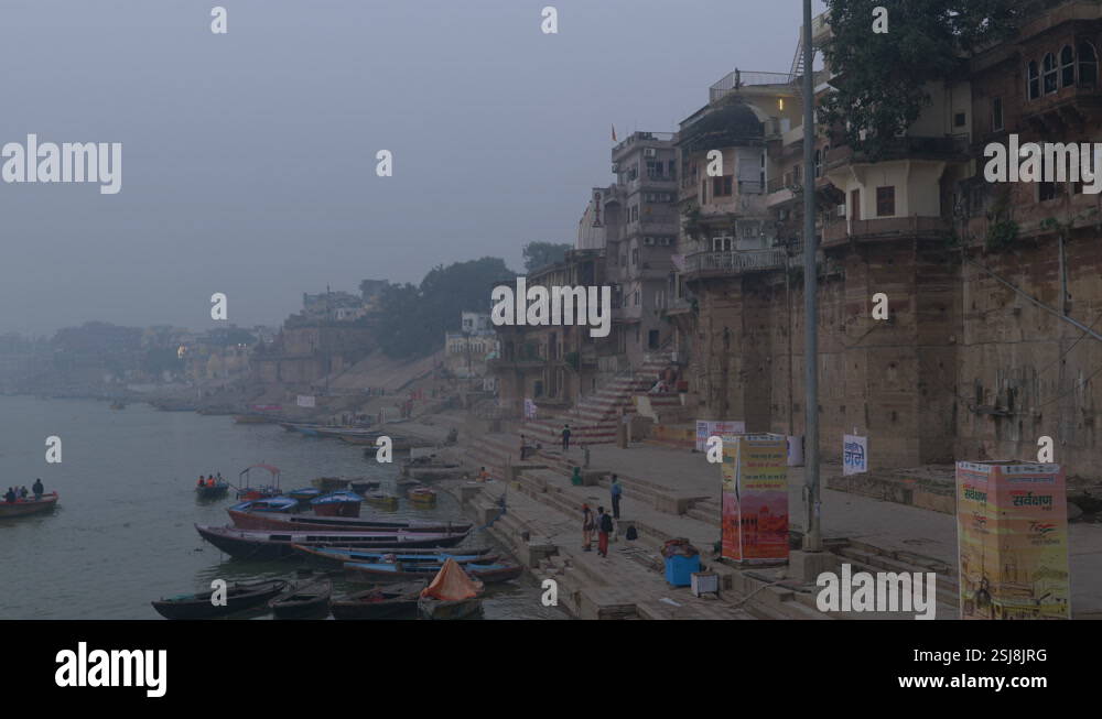 Ghats along Ganges River in Varanasi, India in a Morning (Real Time ...