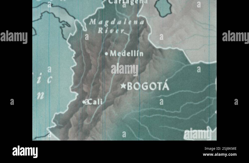 Colombia 1960s: Map of Colombia. Cities of Cali, Bogota, and Medellin ...