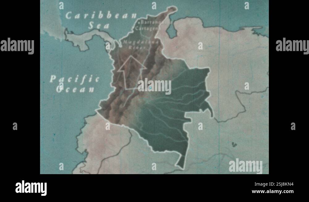 Colombia 1960s: Map of Colombia. Highlight region along Caribbean Sea ...