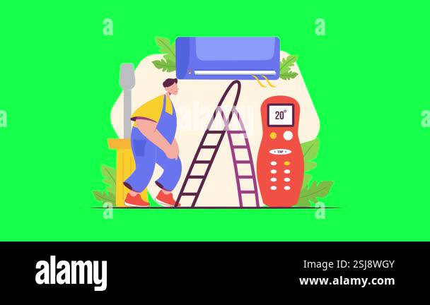 man with laptop and ladder on the background of the screen of the ...