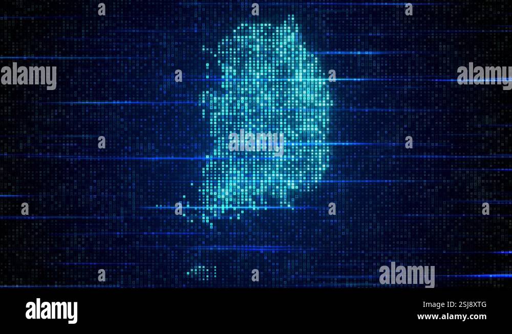 Futuristic Blue Hud Square Mosaic Grid Map Of South Korea Screen Light ...