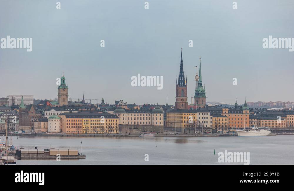 Stockholm Sweden, city skyline time lapse at Gamla Stan and Slussen ...