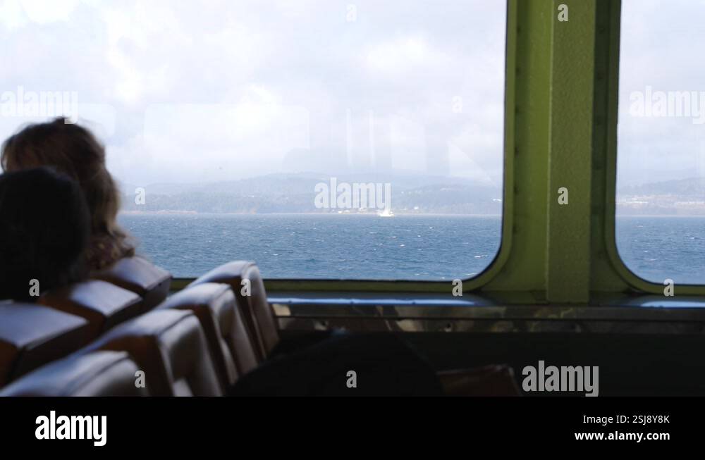 Ferry Boat Window and Passenger Seats With View of Salish Sea and ...