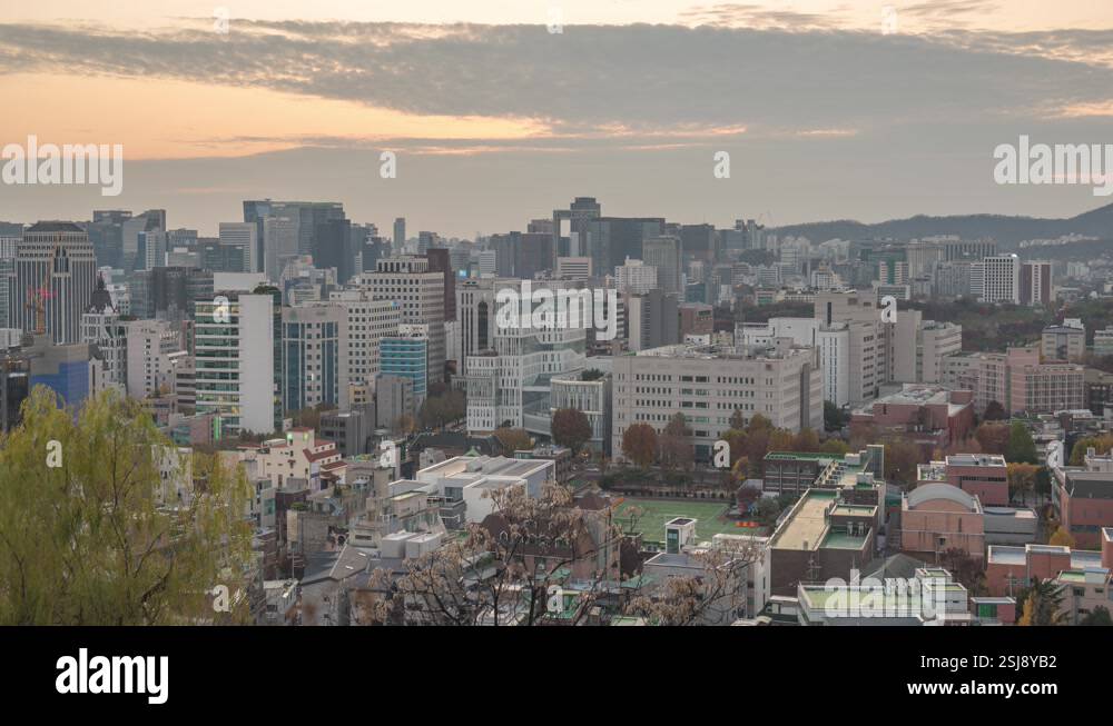 Seoul South Korea, city skyline day to night sunset time lapse from ...