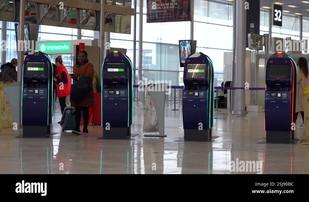 Self-service Check-In Kiosk Machine Inside The Orly Airport In Paris ...