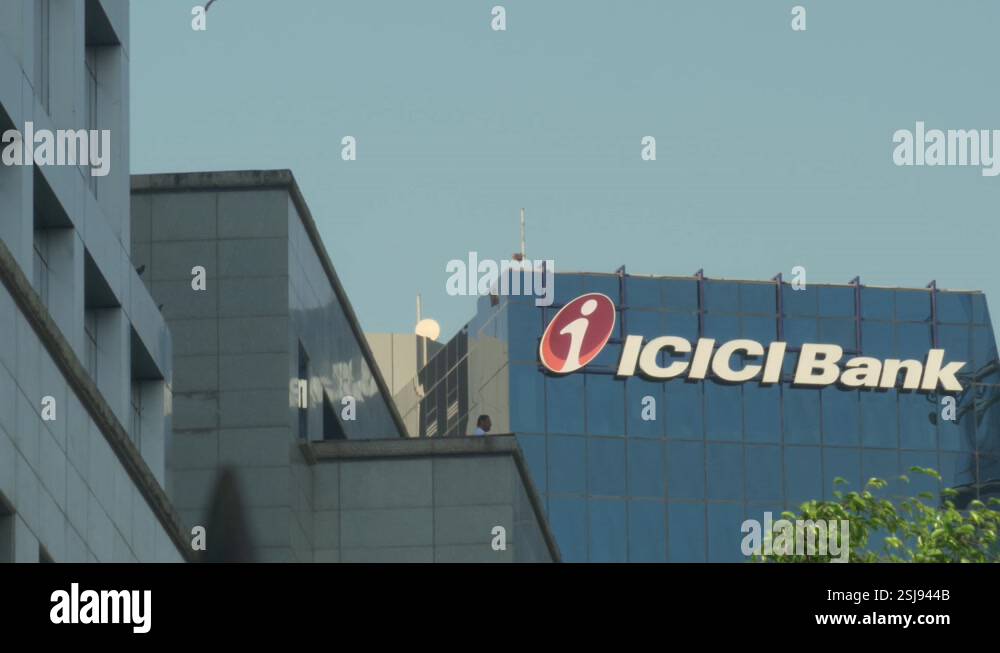 ICICI bank logo at the top of office building at Bandra Kurla Complex ...