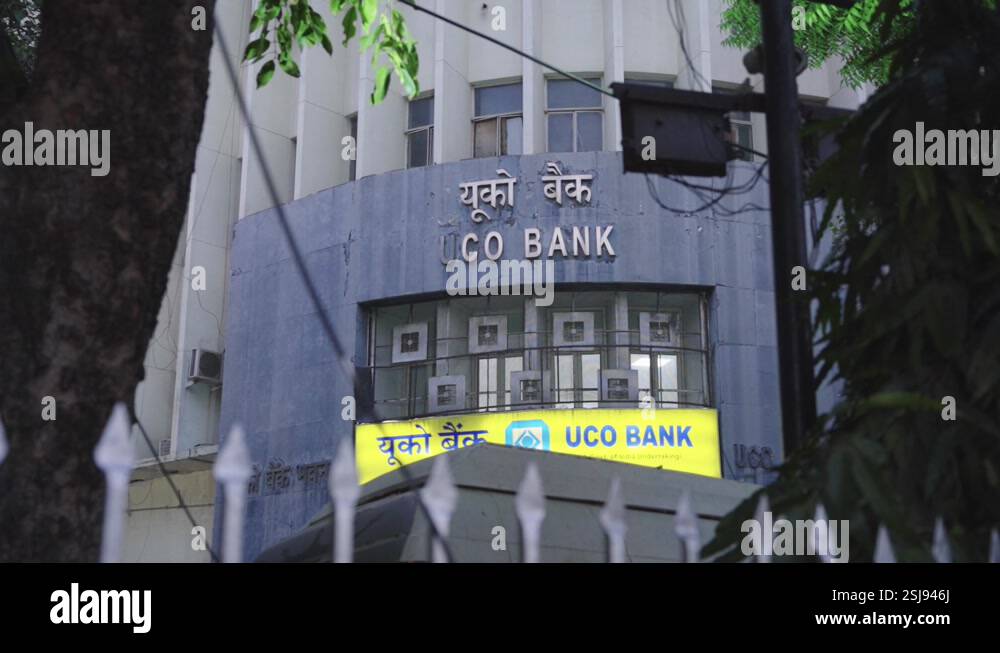 UCO bank logo at the top of the branch building at Parliament Street ...