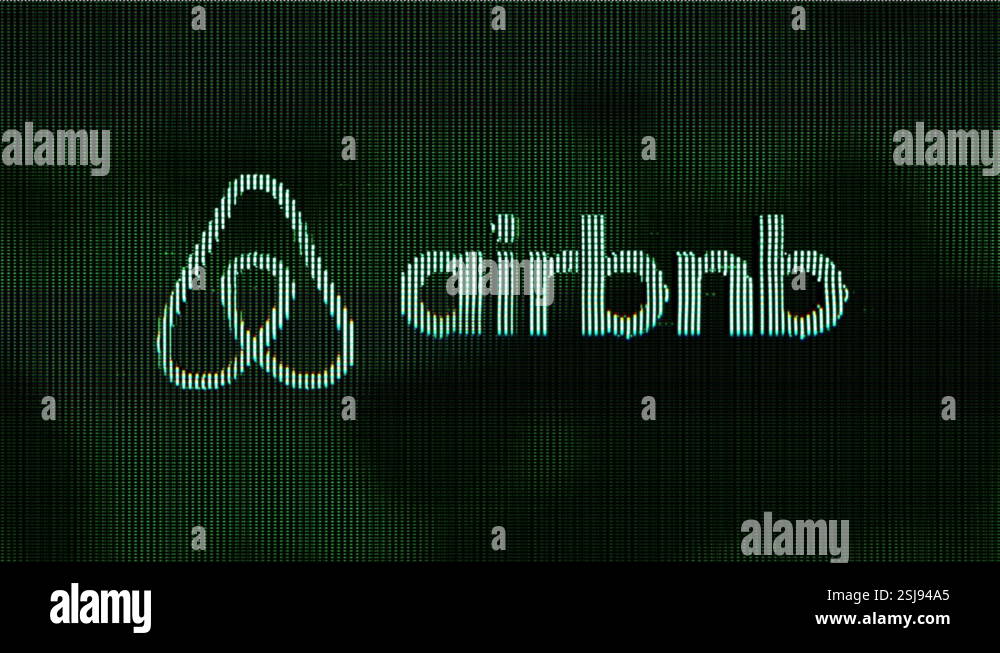 AirBnB Logo Pixel Screen Animation. Futuristic Dot Texture Build Up ...