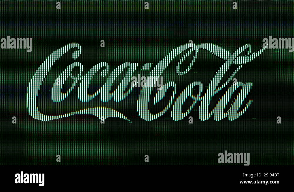 Coca Cola Logo Pixel Screen Animation. Futuristic Dot Texture Build Up ...