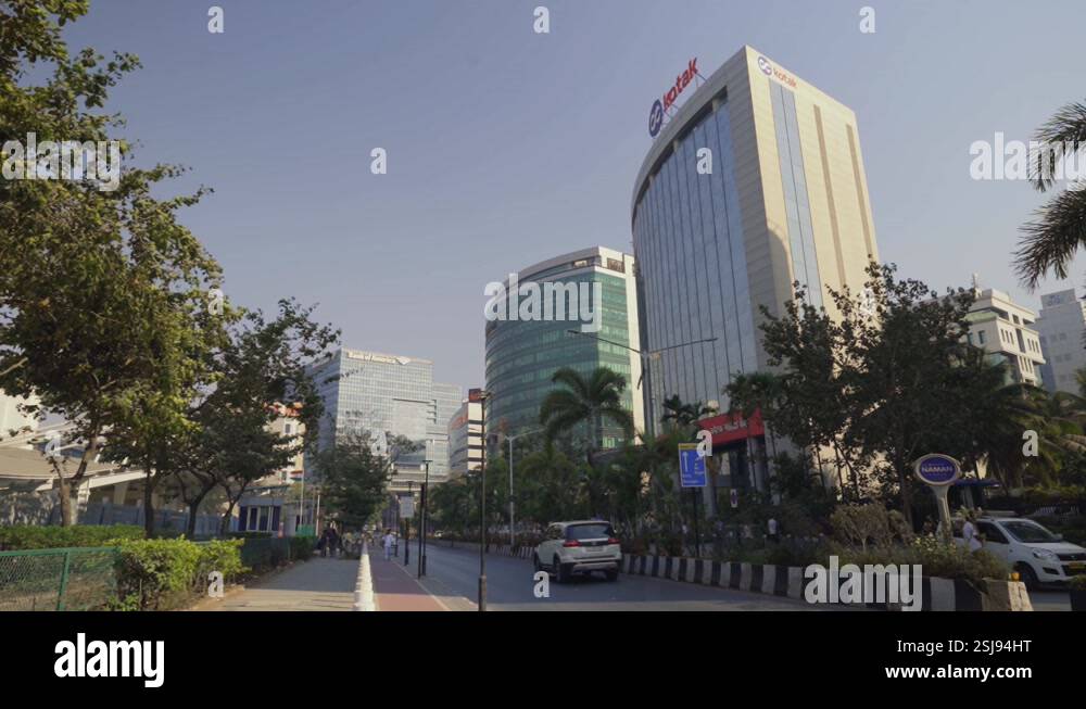 Kotak Mahindra bank logo at the top of office building at Bandra Kurla ...