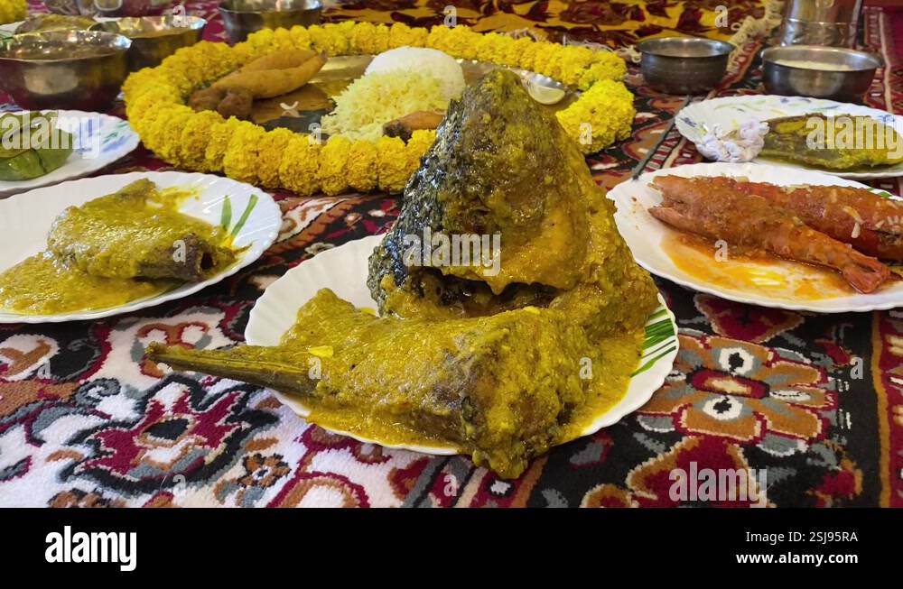 Traditional Bengali dishes for rice ceremony or annaprasan. A plate ...