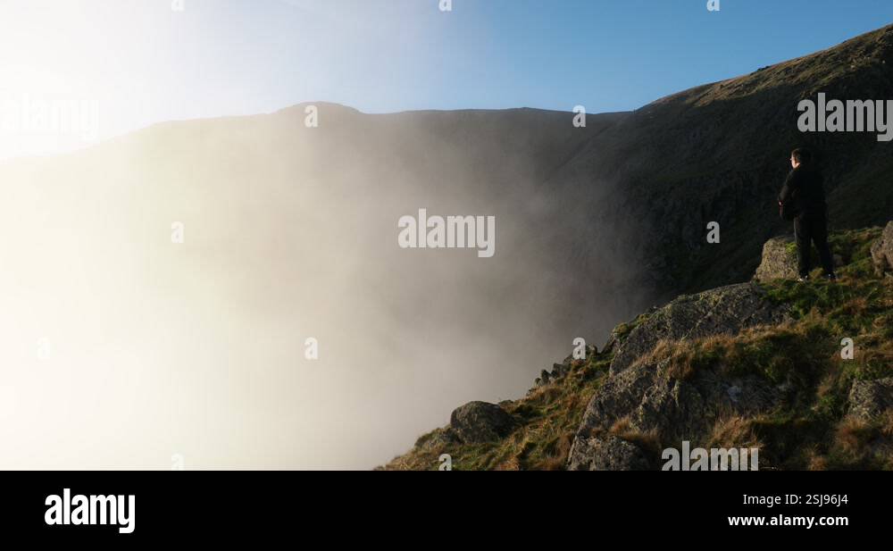 Mist from a temperature inversion from Red Screes above Ambleside, Lake ...