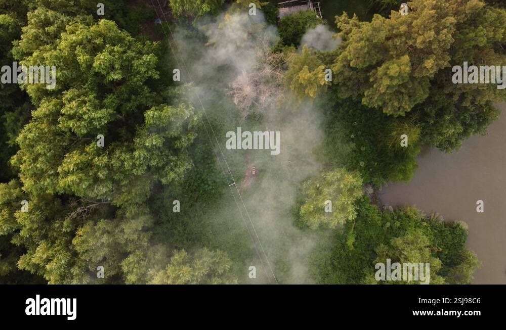 Top-Down Footage of Smoke Over the Amazon River and Amazon Rainforest ...
